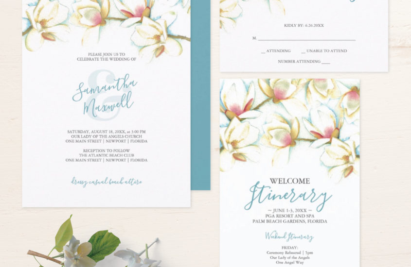 Bespoke Magnolia Wedding Invitations: Elegant Watercolor Designs by ...